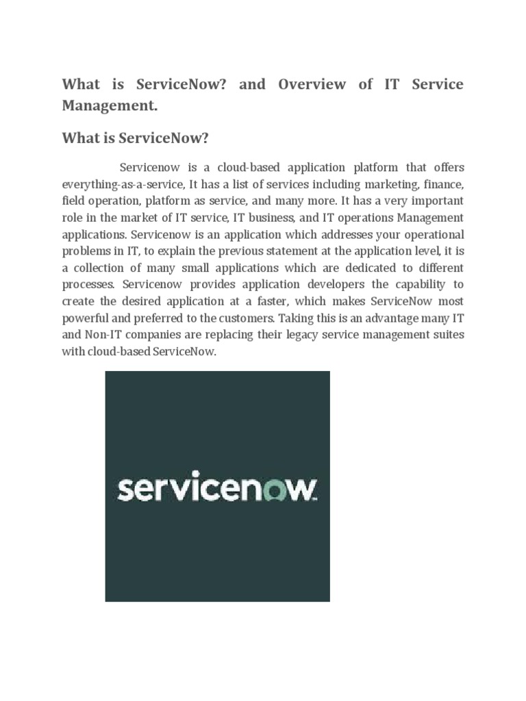 What Is ServiceNow and Overview of IT Service Management. | PDF | It ...