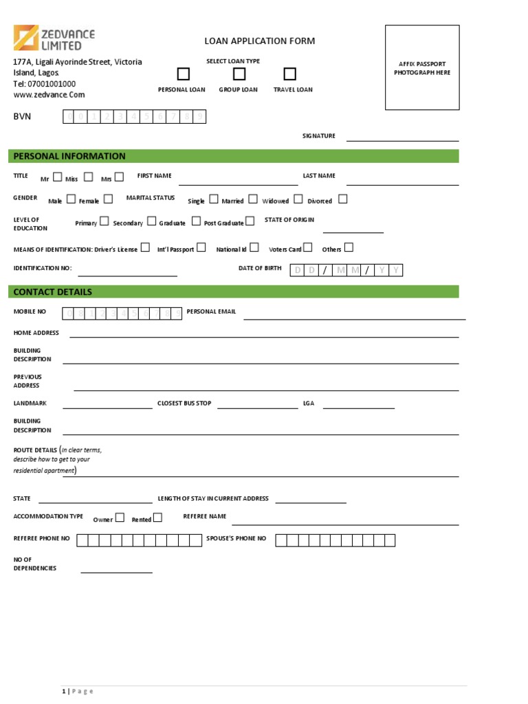 Zedvance Finance Loan Application Form | PDF | Identity Document ...