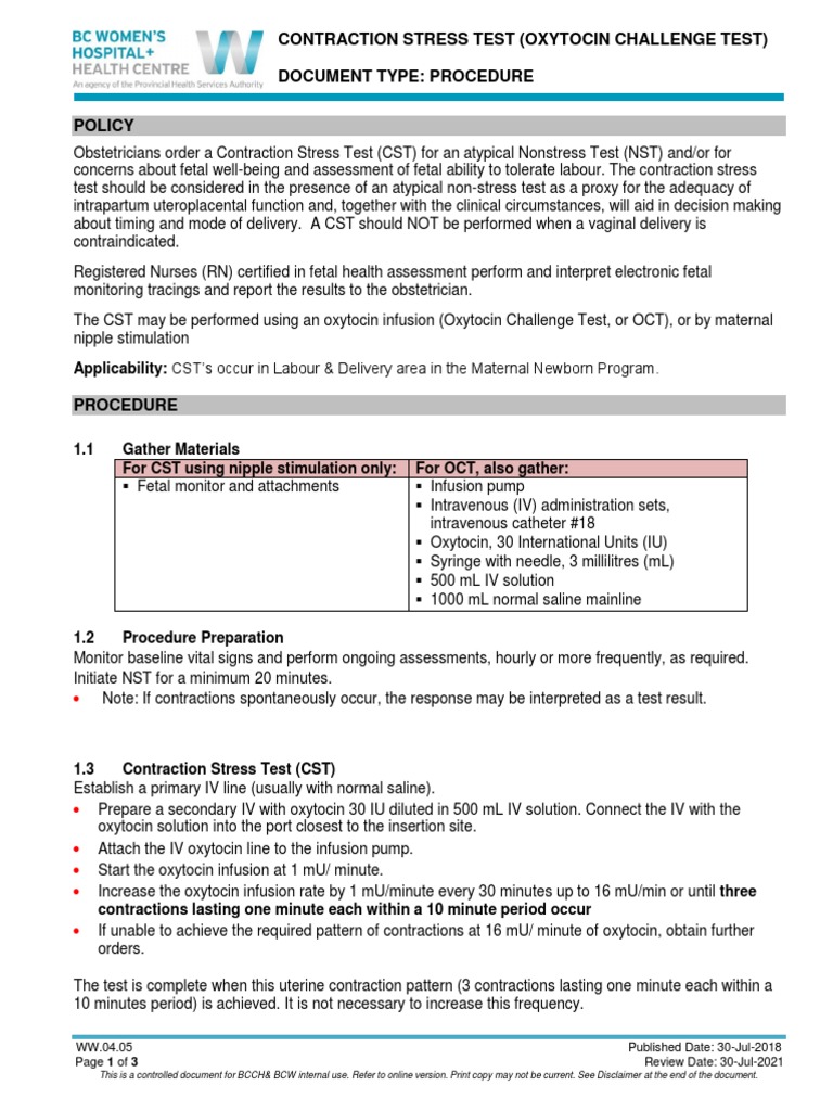 WW.04.05 Contraction Stress Test (Oxytocin Challenge Test) PDF ...