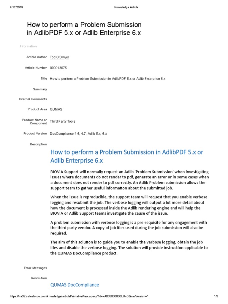 How To Perform A Problem Submission in AdlibPDF 5.x or Adlib Enterprise 6.x | PDF | Technology ...