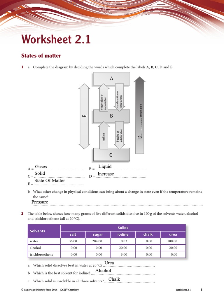 Worksheet 2.1 | PDF | Freezing | Continuum Mechanics