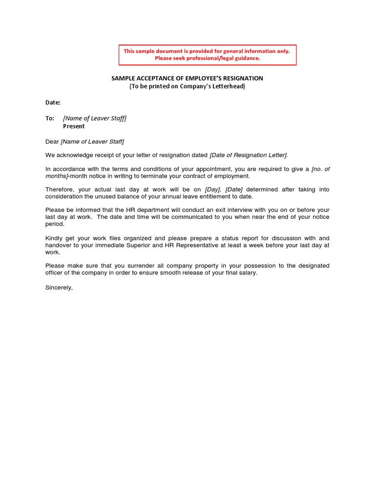 Employee Resignation Acceptance Sample | PDF