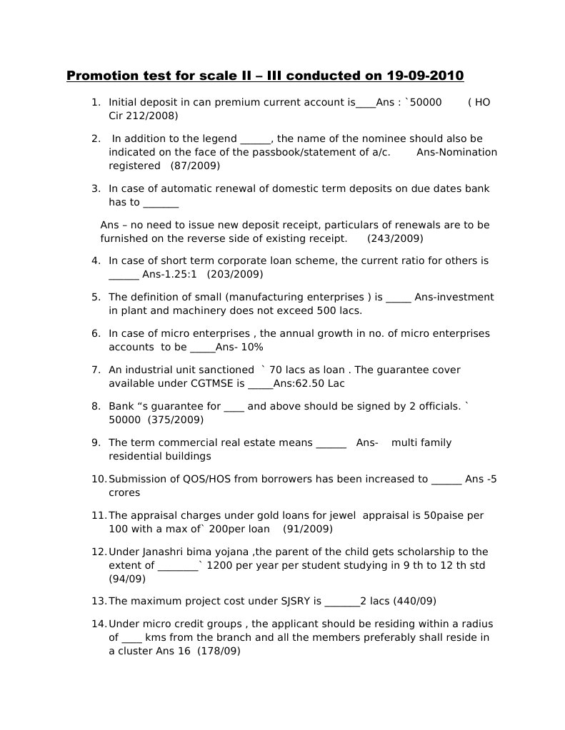 Recalled Questions - Promotion Test For Scale II To III | PDF | Banks ...