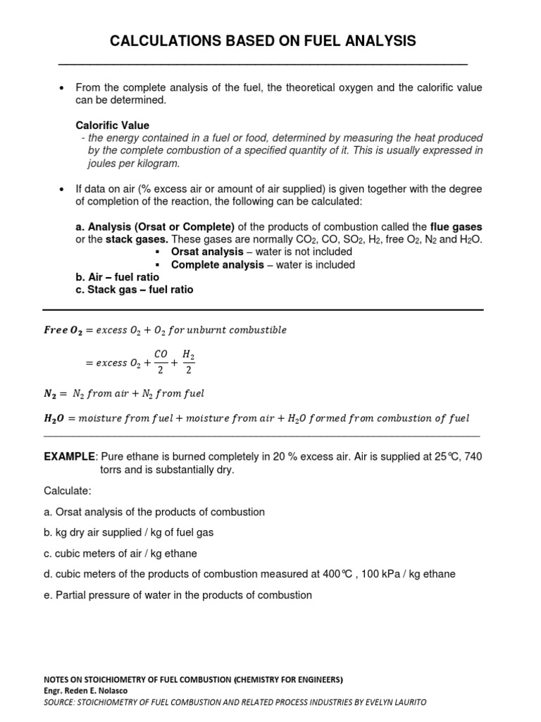 Calculations Based On Fuel Analysis | PDF | Combustion | Stoichiometry