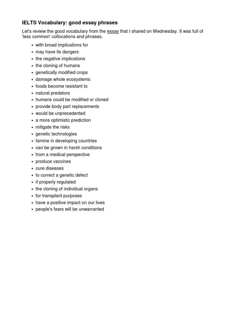 IELTS Vocabulary - Collocations | PDF | International English Language ...