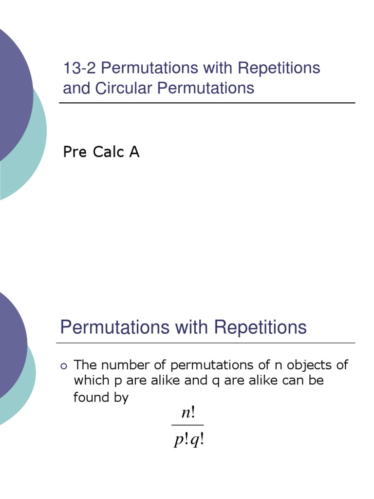 Permutations: Repetitions & Circular | PDF