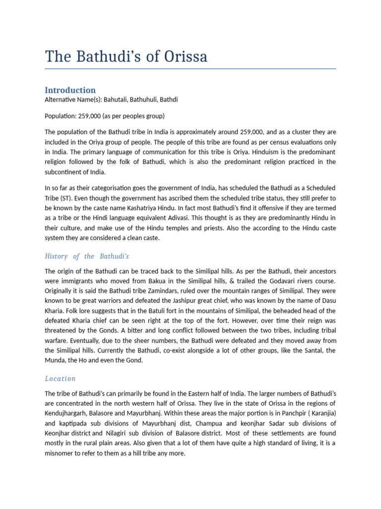 The History, Culture, and Way of Life of the Bathudi Tribe of Orissa ...