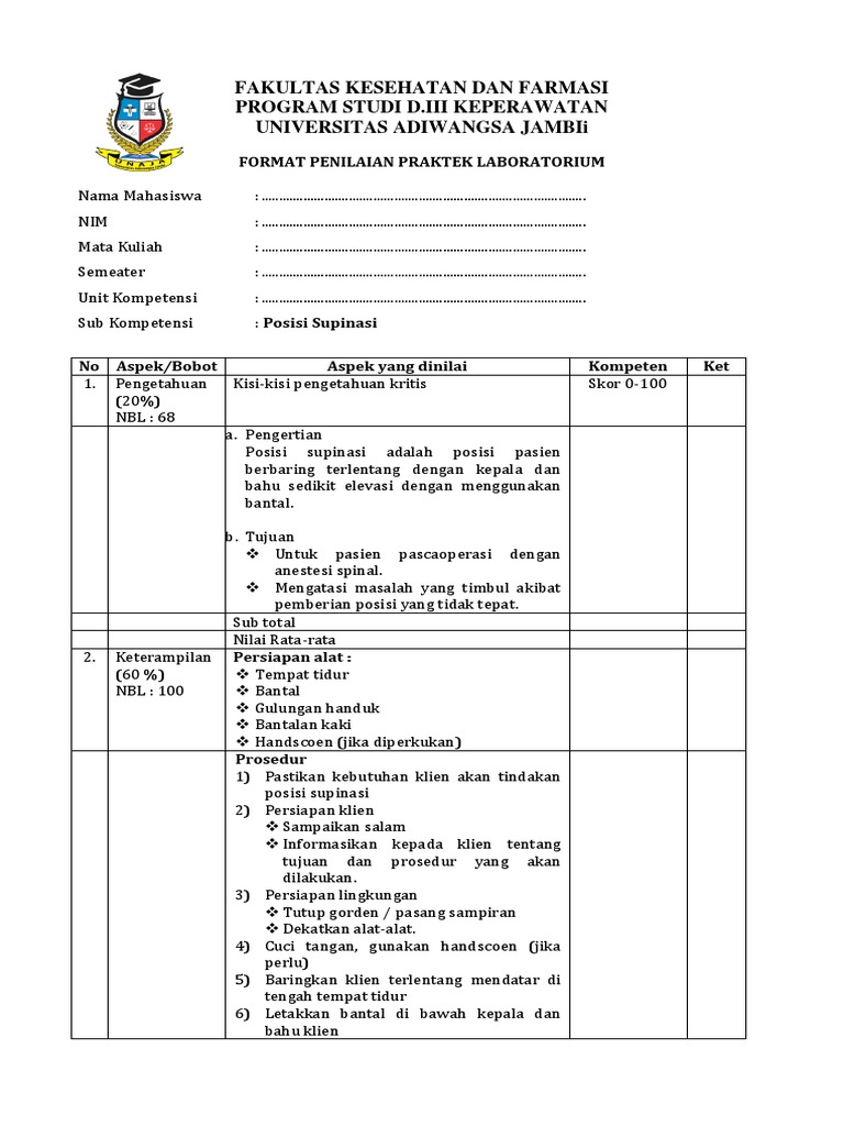 Penilaian Praktik Posisi Supinasi | PDF