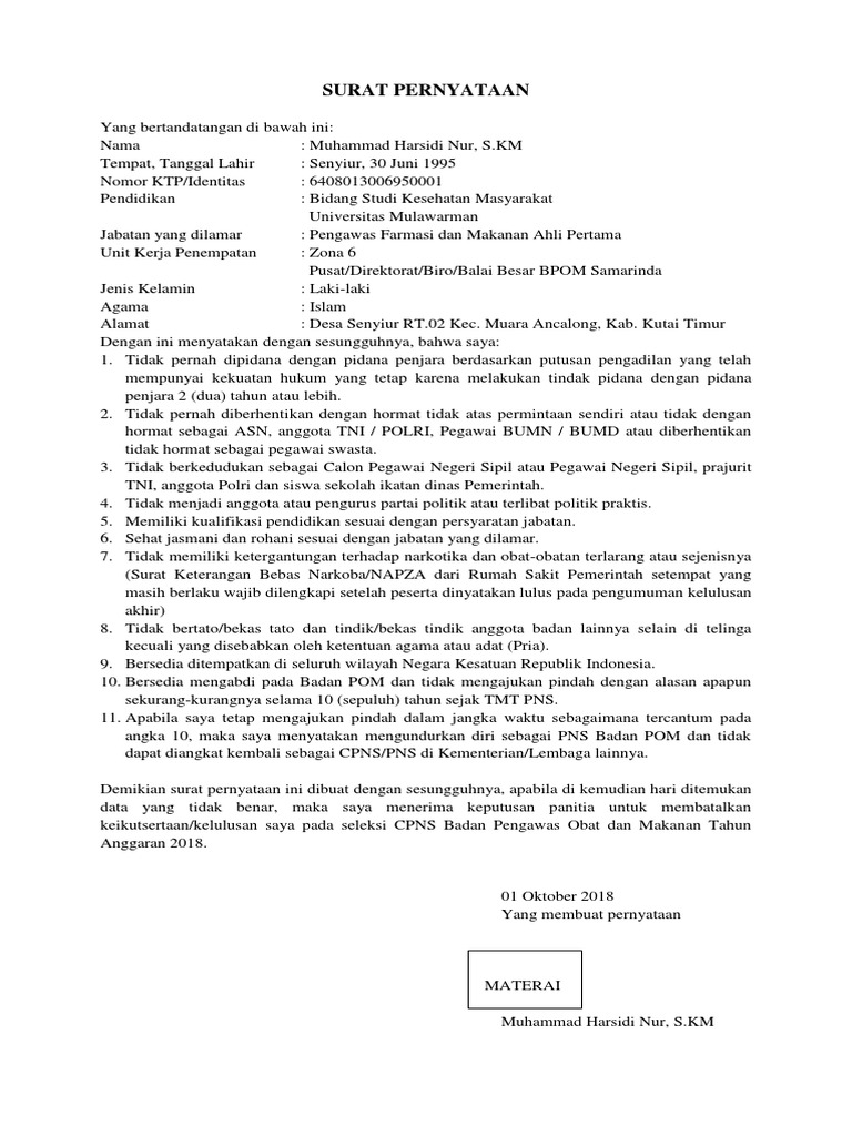 Surat Pernyataan Bpom | PDF