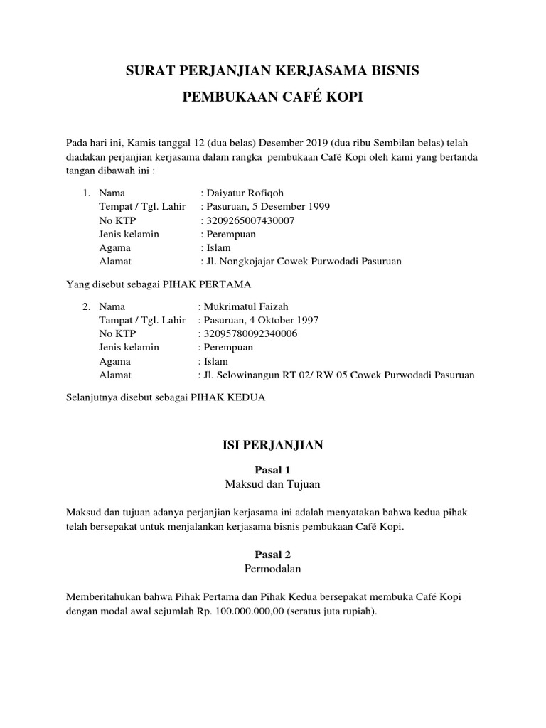 Surat Perjanjian Kerjasama Bisnis Pdf
