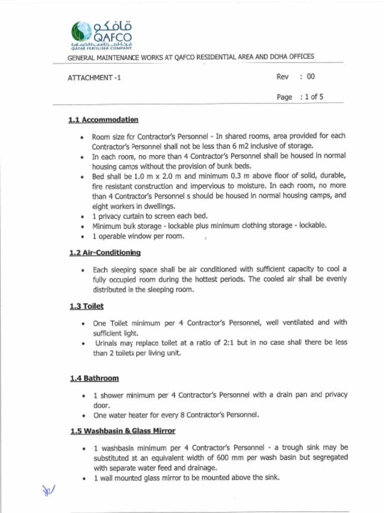 Qafco Accommodation Requirements | PDF | First Aid | Physician