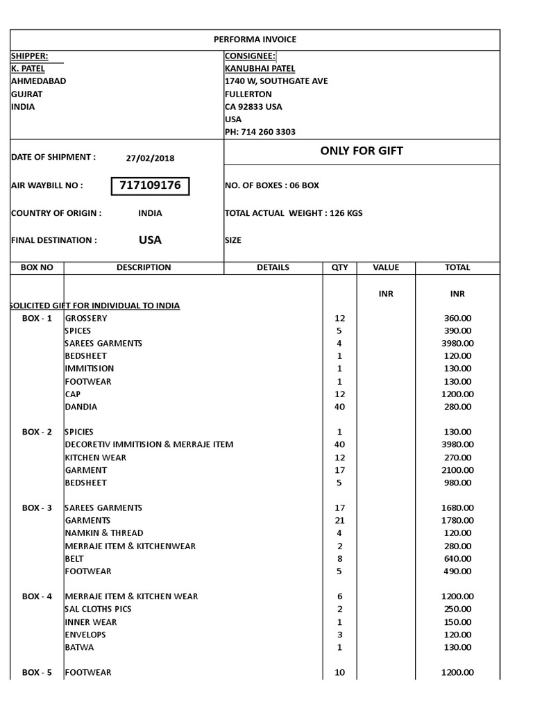 Unsolicited Gift Invoice | PDF | Consignee | Business Documents
