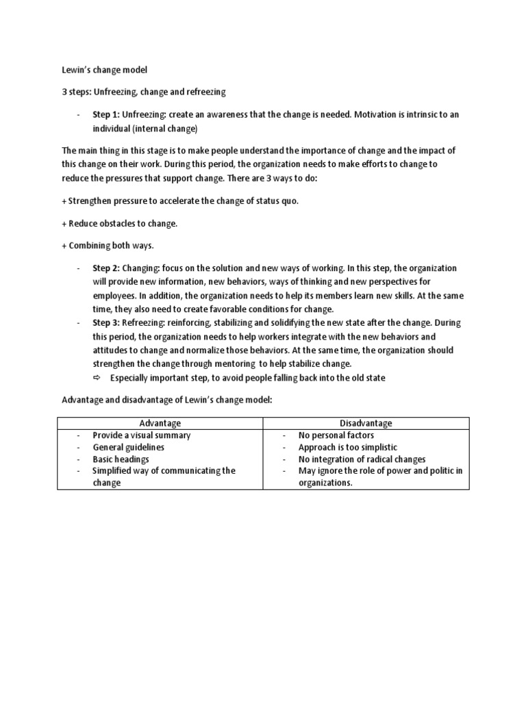 Lewin's Change Model 3 Steps | PDF | Career & Growth | Lifestyle