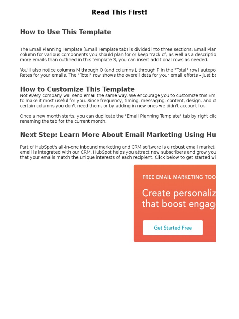 Email Marketing Planning Template-1 | PDF | Internet | Marketing