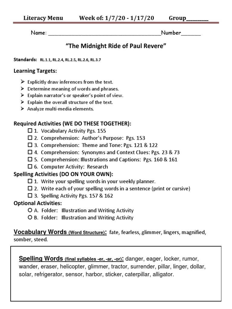 The Midnight Ride of Paul Revere LM | PDF