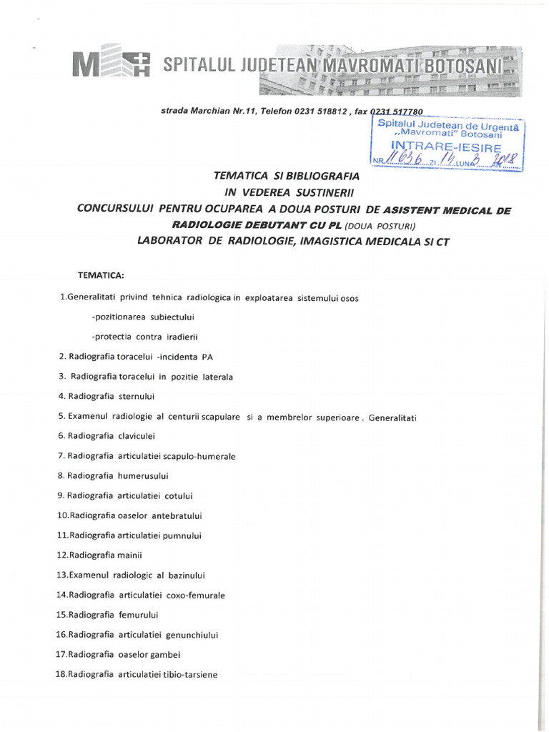 Tematica Asistent Medical de Radiologie Debutant Cu PL | PDF