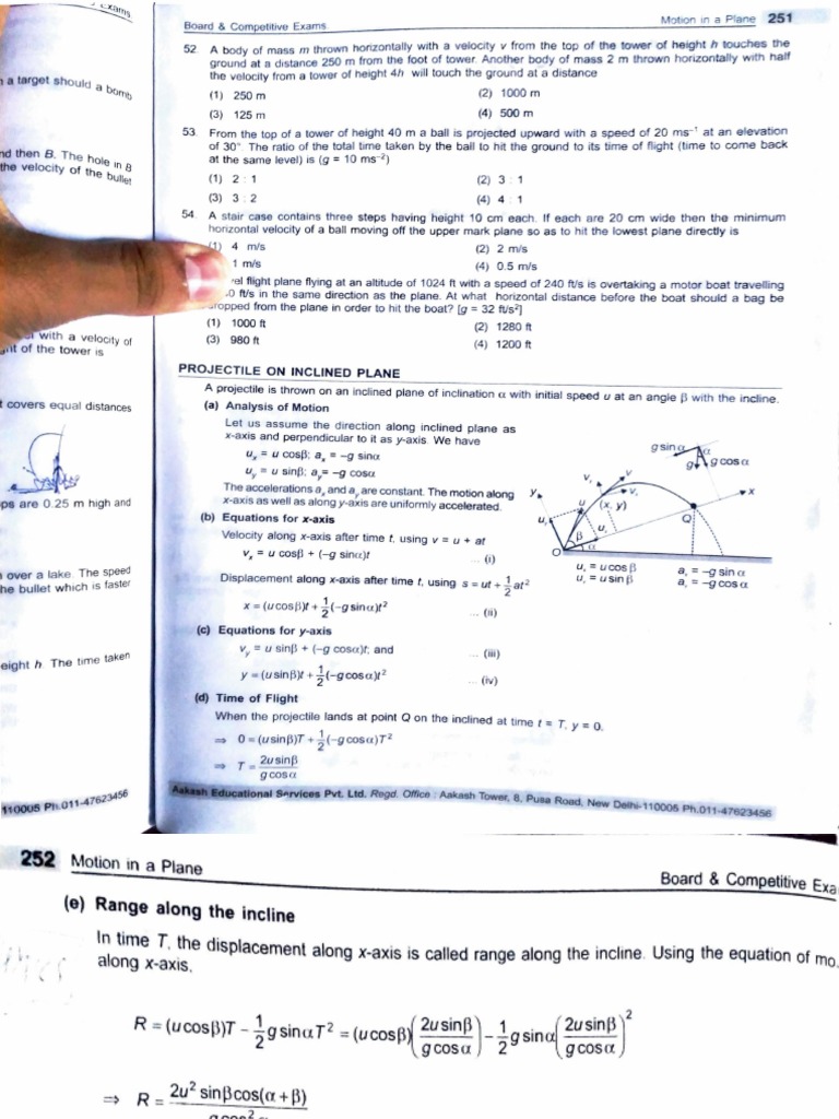 Analysis of Projectile Motion on an Inclined Plane: Derivation of Equations of Motion, Time of ...