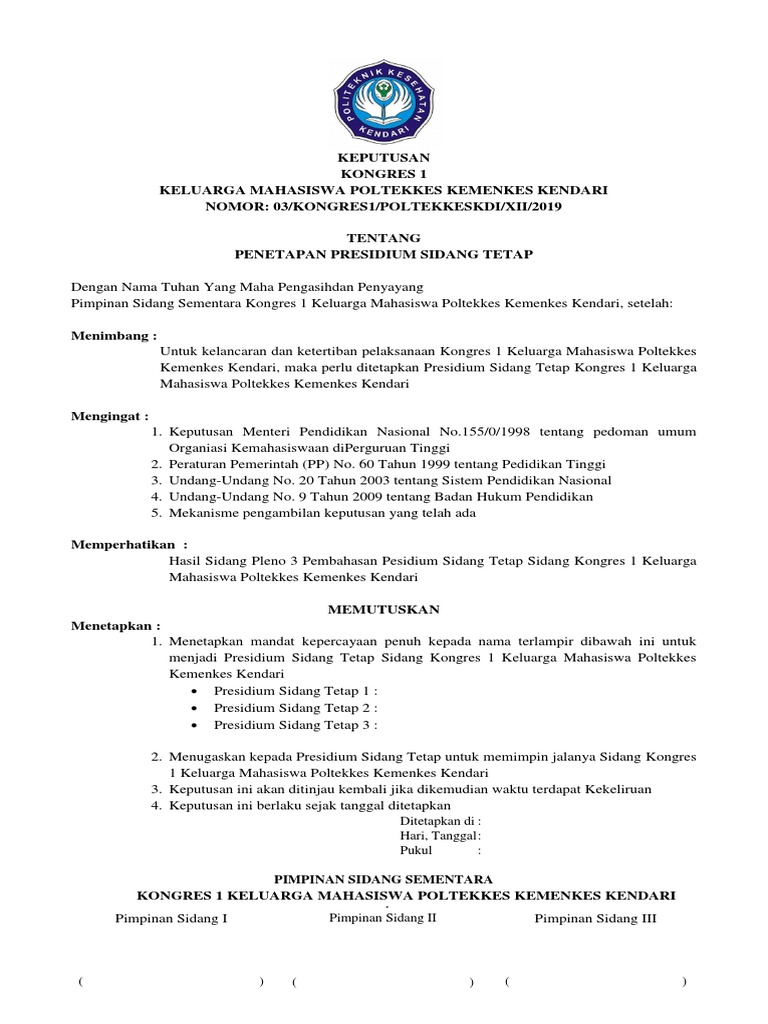 3.surat Keputusan Penetapan Presidium Sidang Tetap | PDF