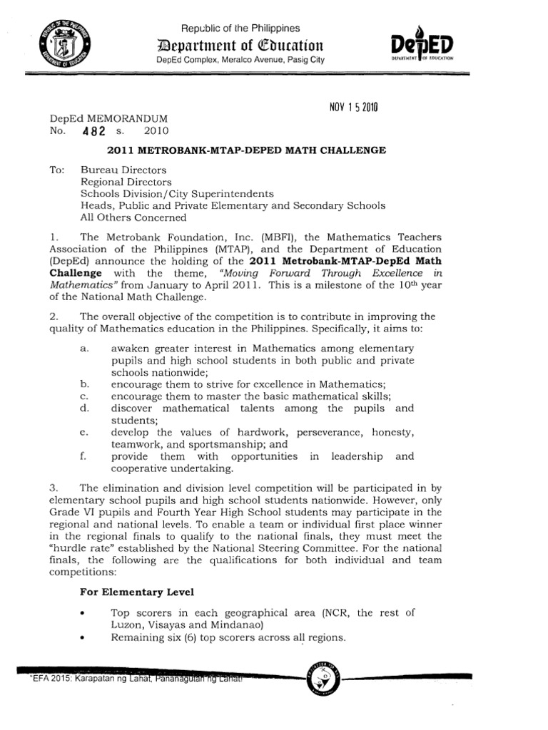 2011 Metrobank-MTAP-DepEd Math Challenge | PDF | Social Science