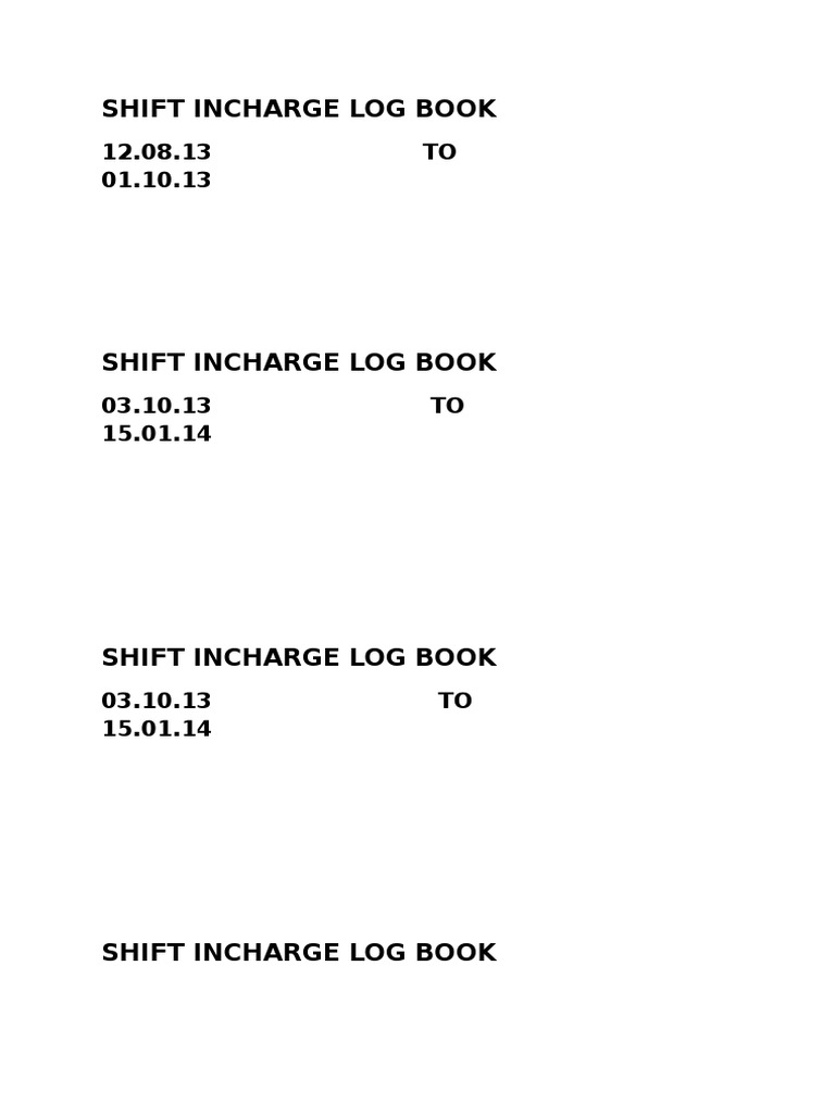 Shift Incharge Log Book PDF | PDF