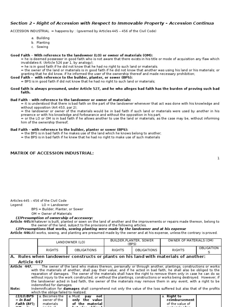 Accession Rights in Philippine Civil Code | PDF | Indemnity | Lease