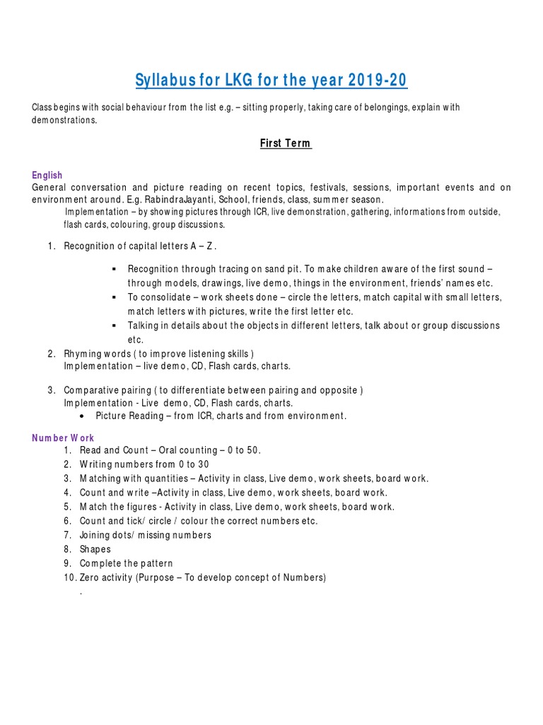 LKG and UKG Syllabus Overview 2019-20 | PDF | Measurement | Storytelling