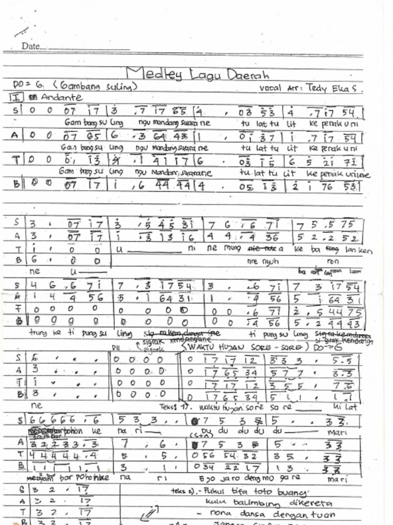 Partitur SATB Medley Lagu Daerah PDF | PDF