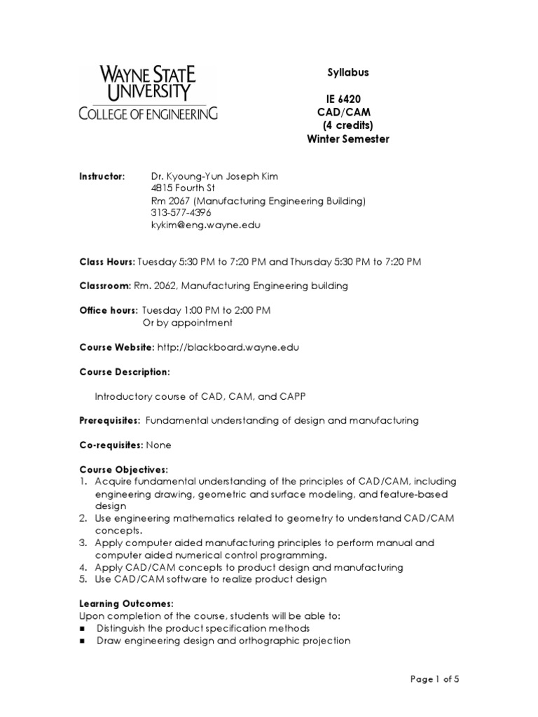 Syllabus Wayne State University | PDF | Computer Aided Design | Homework