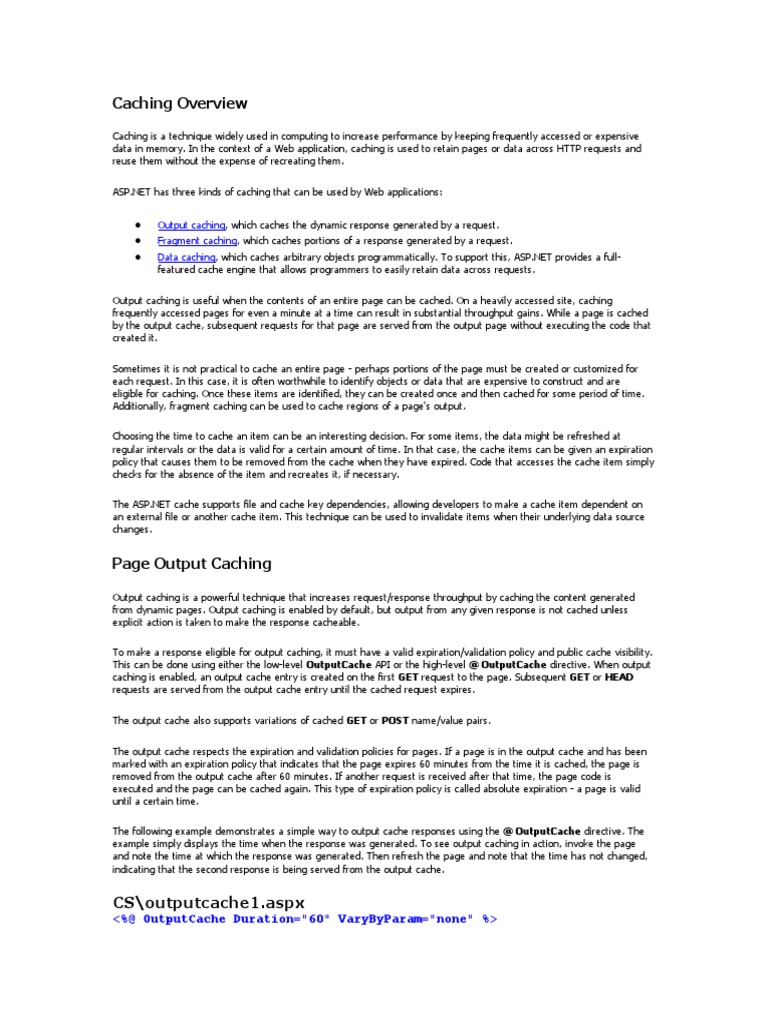 Caching Overview | PDF | Cache (Computing) | Active Server Pages