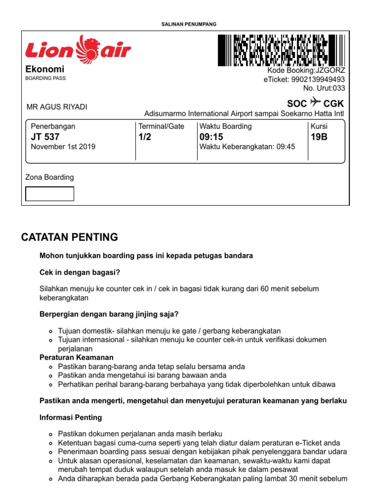 Contoh Tiket Lion | PDF