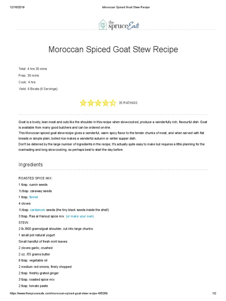Moroccan Goat Stew for Home Cooks | PDF | Asian Cuisine | Regional ...