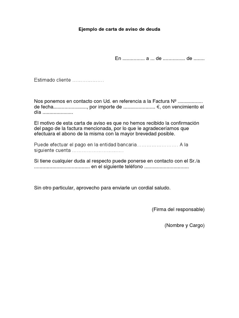 Ejemplo de Carta de Aviso de Deuda | PDF
