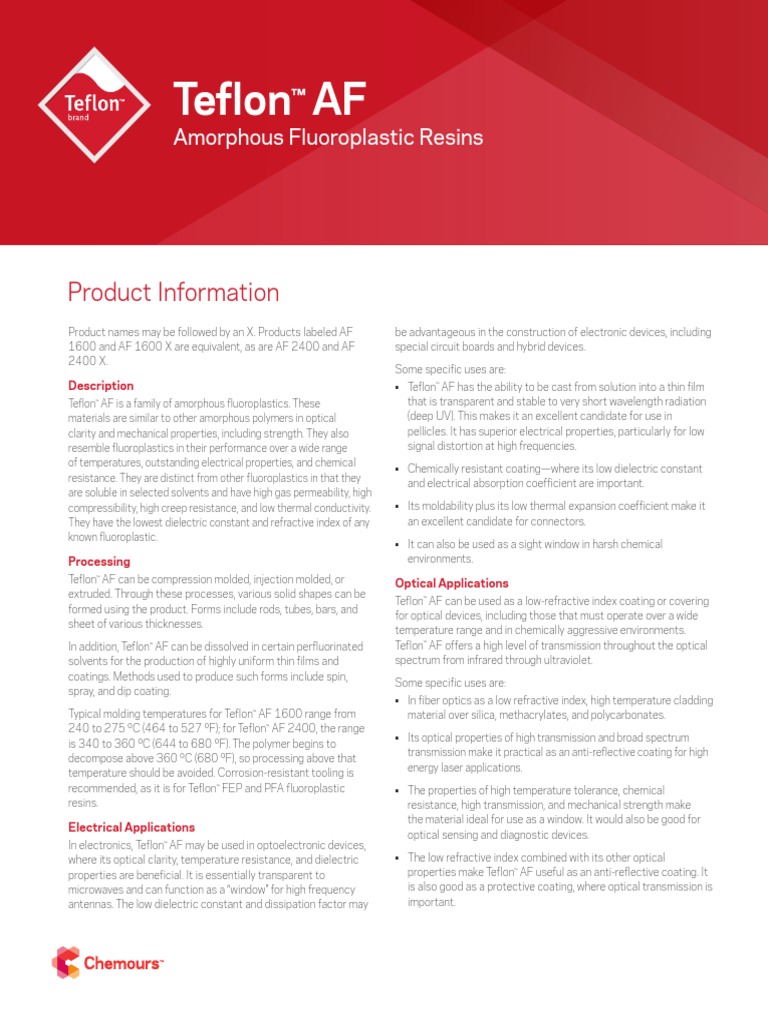 Teflon Af Product Info | PDF | Optics | Materials