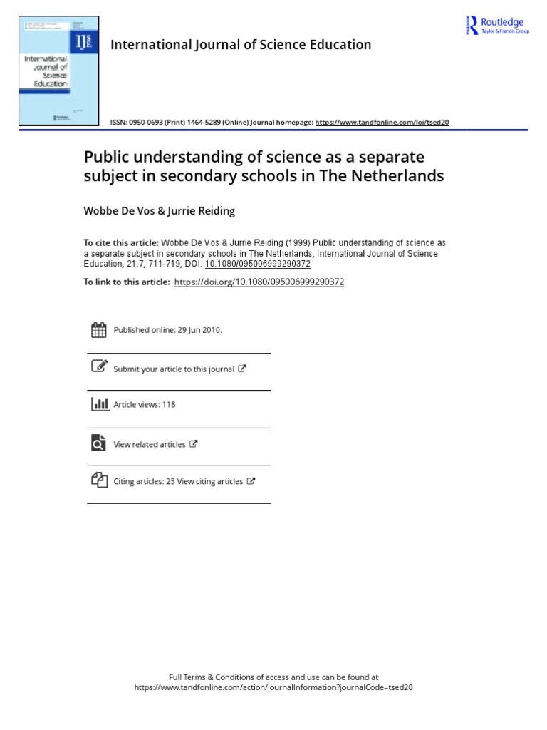 De Vos & Reiding (1999) Public Understanding of Science As A Separate ...