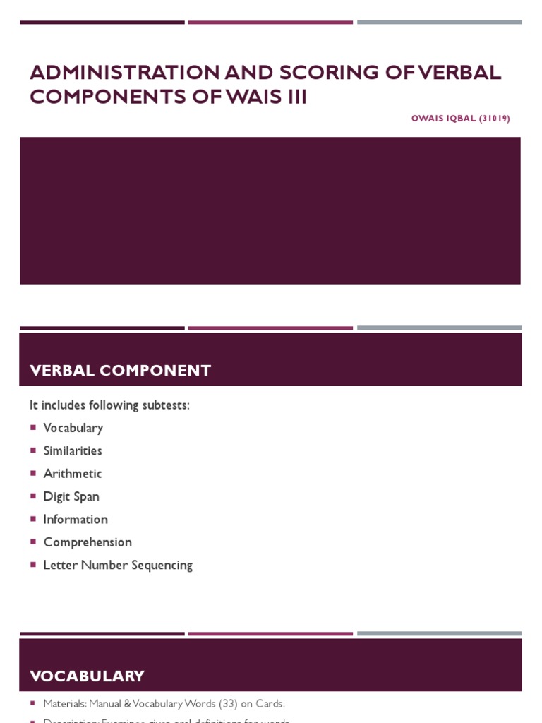 Administration and Scoring of Verbal Components of Wais | PDF ...