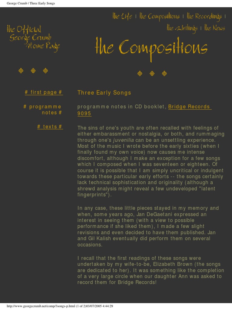 George Crumb Three Early Songs | PDF