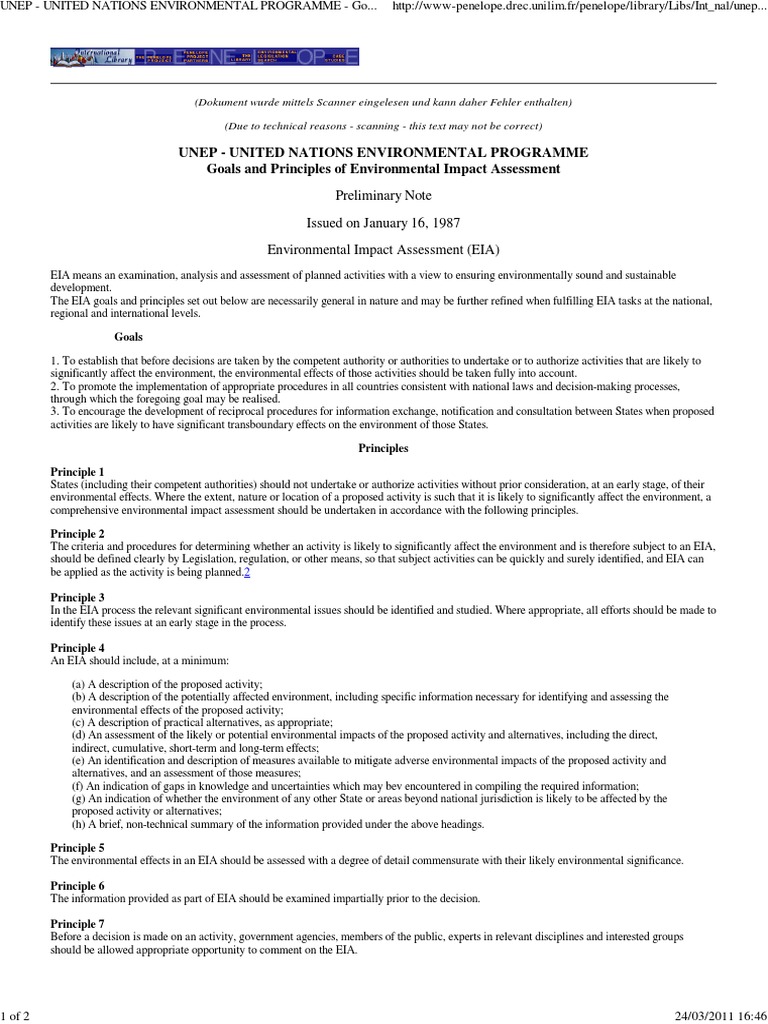 UNEP EIA Goals and Principles 1987 | PDF | Environmental Impact ...