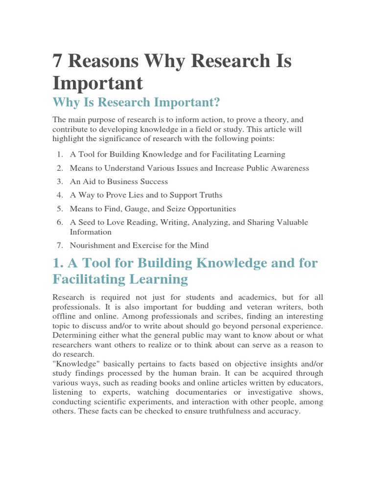 7 Reasons Why Research Is Important | PDF | Literacy | Knowledge