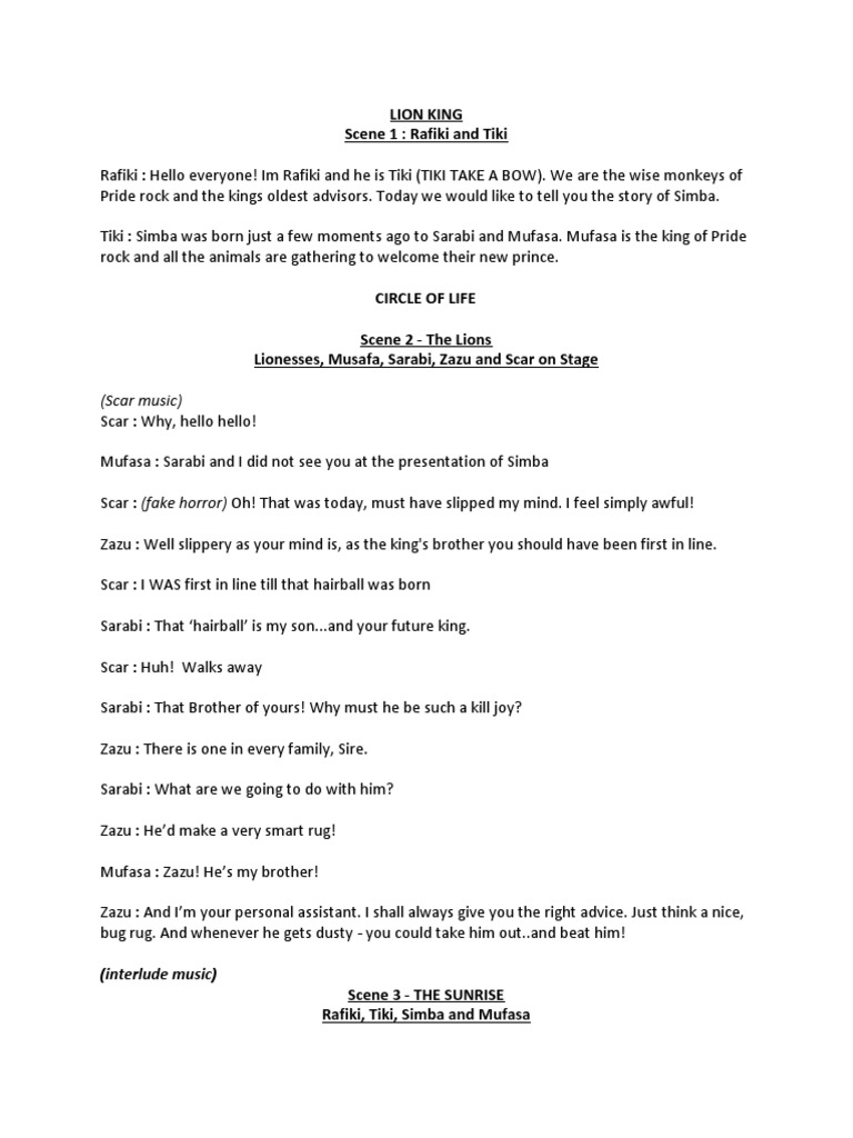 LION KING Script | PDF | Art