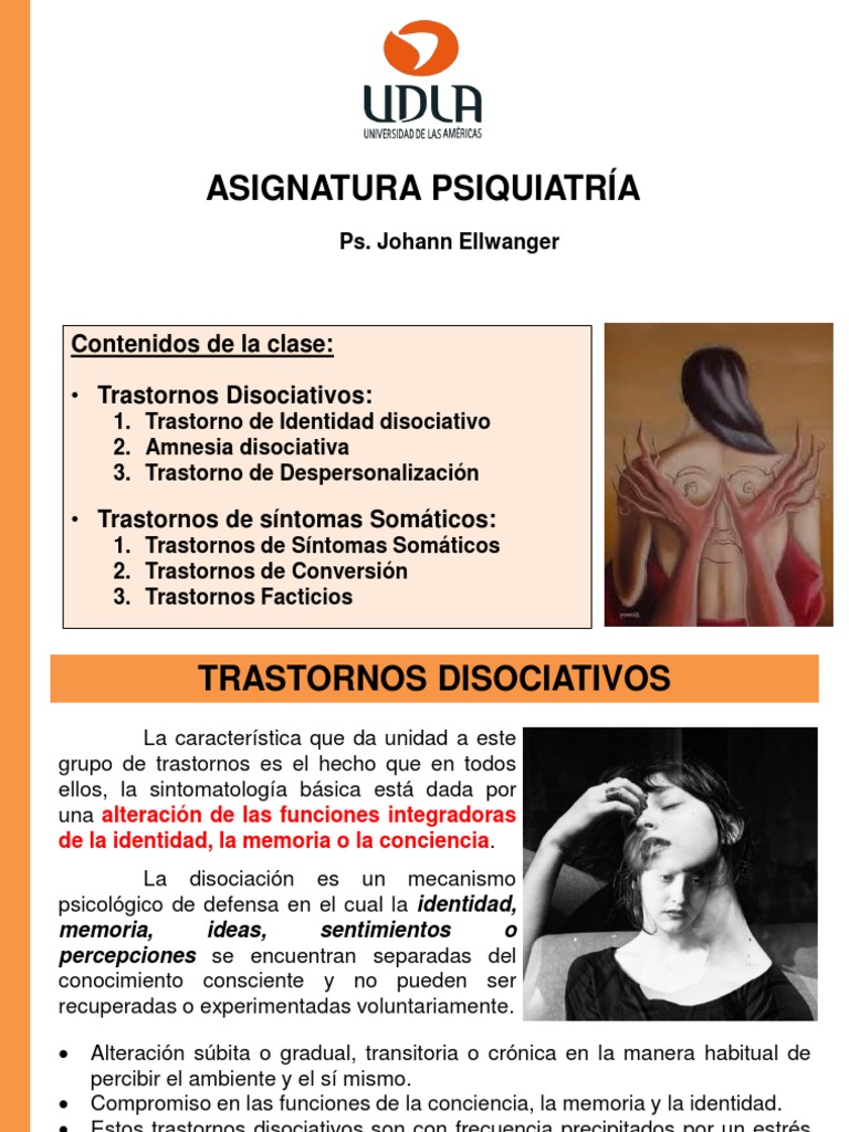 Clase 9 Psiquiatria Tr. Disociativos y Som Ticos | PDF | Disociación (psicología) | Trastorno mental