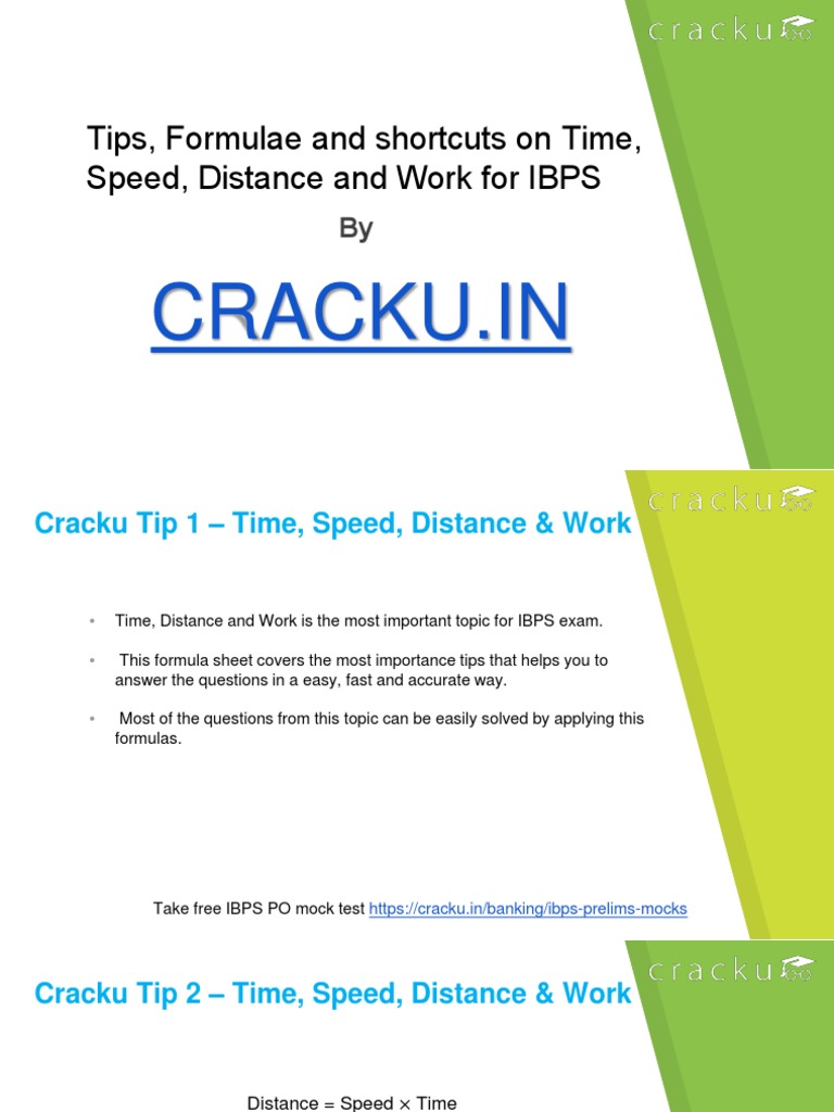 Ibps Time, Speed, Distance and Work Formulas PDF | Download Free PDF ...