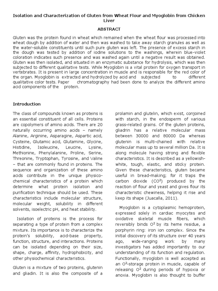 Isolation and Characterization of Gluten From Wheat Flour and Myoglobin ...