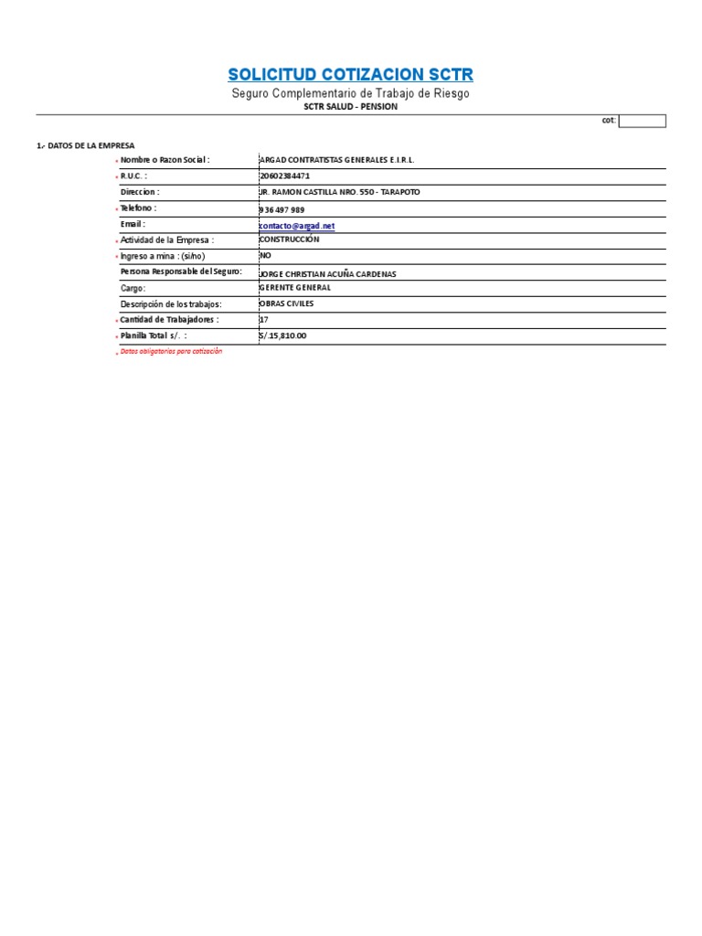 Solicitud Cotizacion SCTR | PDF | Business