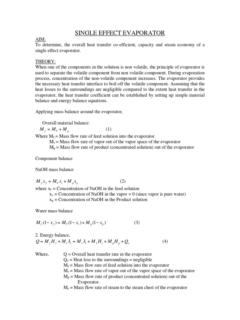 Single Effect Evaporator PDF | Download Free PDF | Heat Transfer | Steam