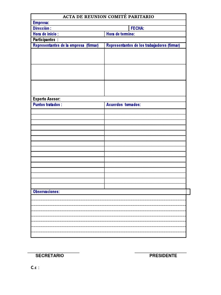 Formato de Acta de Reunion de Comite Paritario | PDF Formato de Acta de Reunion de Comite Paritario | PDF