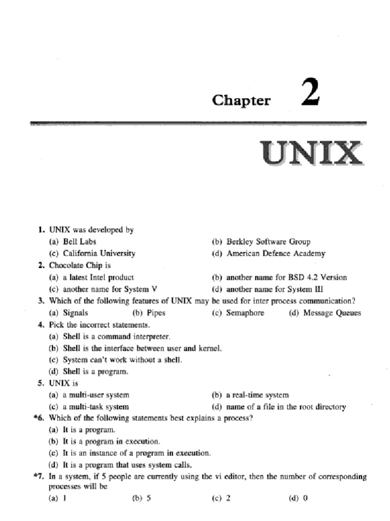 Unix MCQs PDF | PDF Unix MCQs PDF | PDF