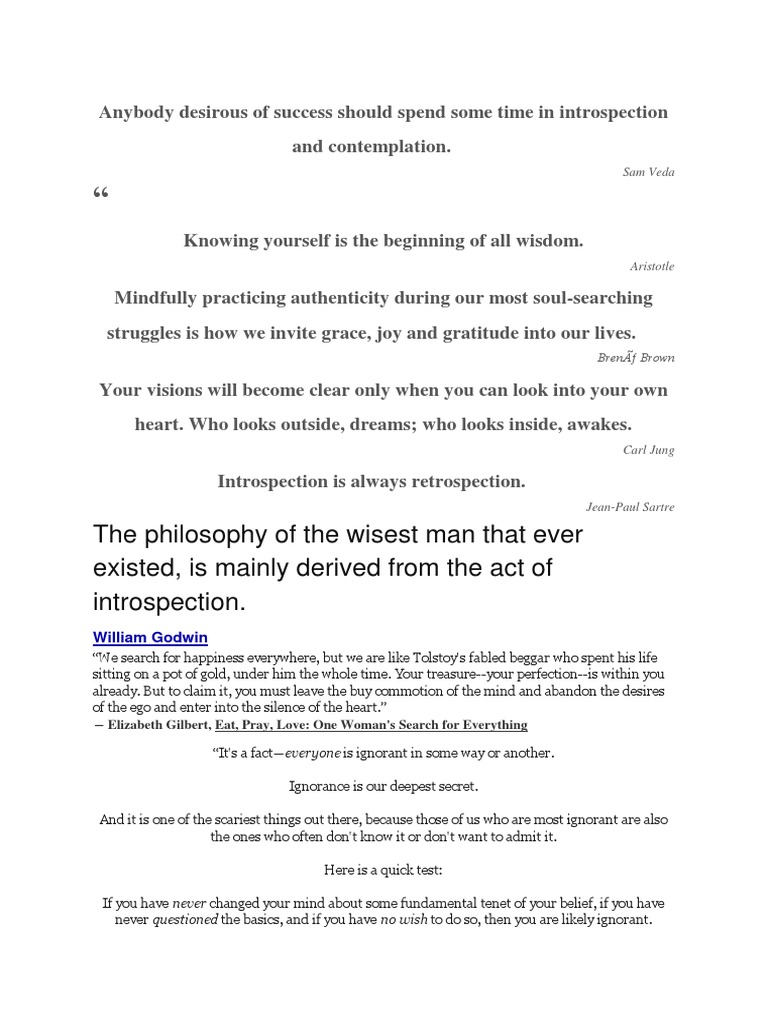 Quotes On Self Introspection | PDF | Cognitive Science | Neuroscience