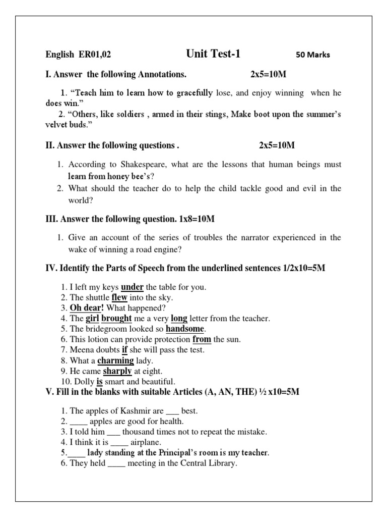Junior Inter Unit Test | PDF