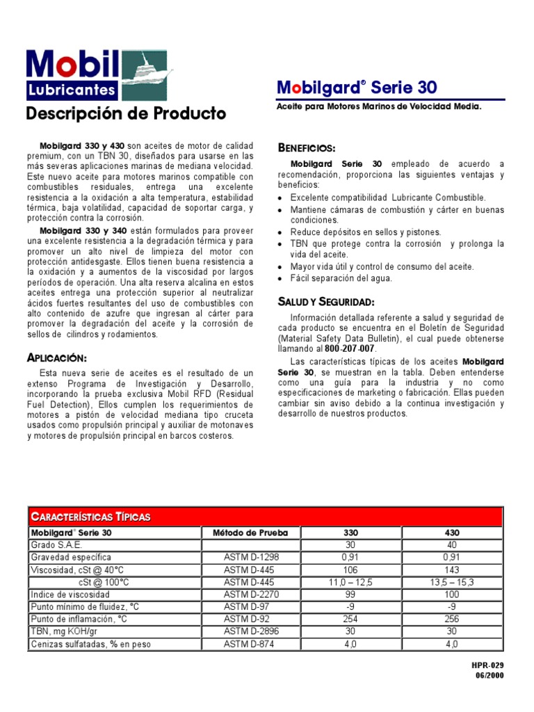 Mobilgard Serie 30 | PDF | Petróleo | Lubricante