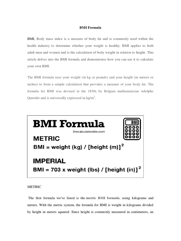 BMI Formula | PDF | Body Mass Index | Obesity